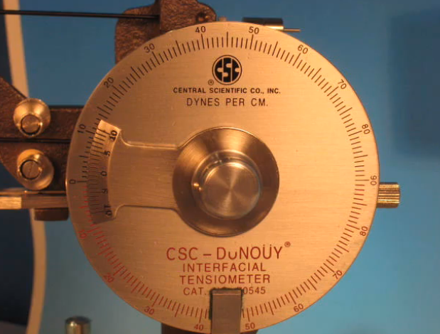 How many dynes per centimeter can a tensiometer measure?